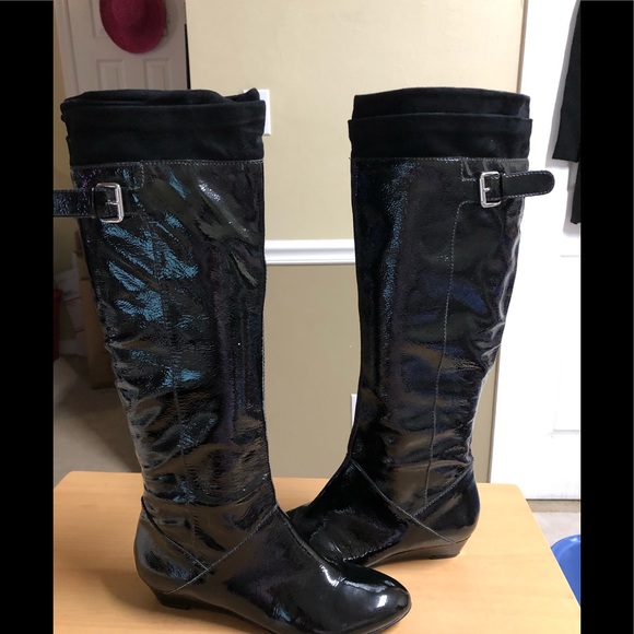 Via Spiga | Shoes | Via Spiga Black Leather Wet Slicker Tall Boots 75 ...